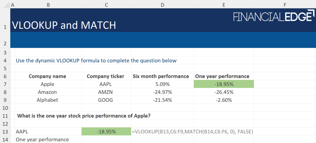 VLOOKUP and MATCH - Financial Edge