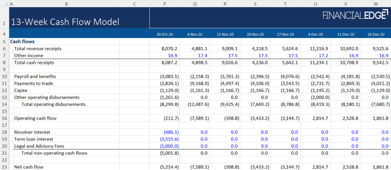 13 Week Cash Flow Model Twcf Financial Edge