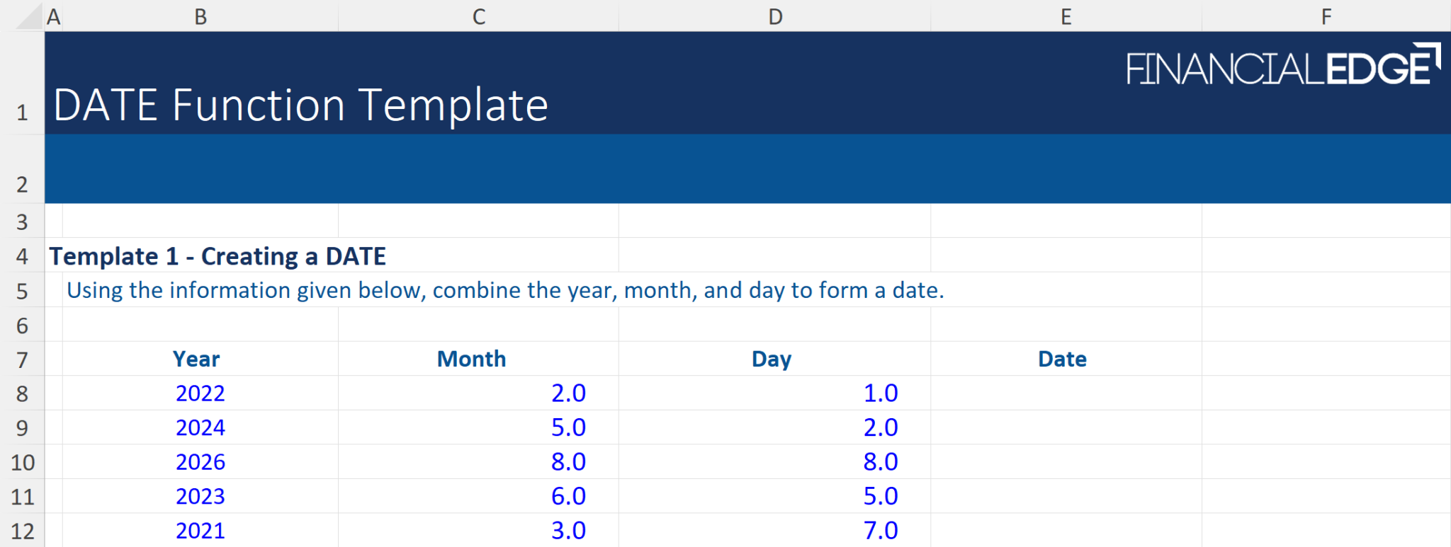 DATE Function - Excel Examples - Free Practise Sheet